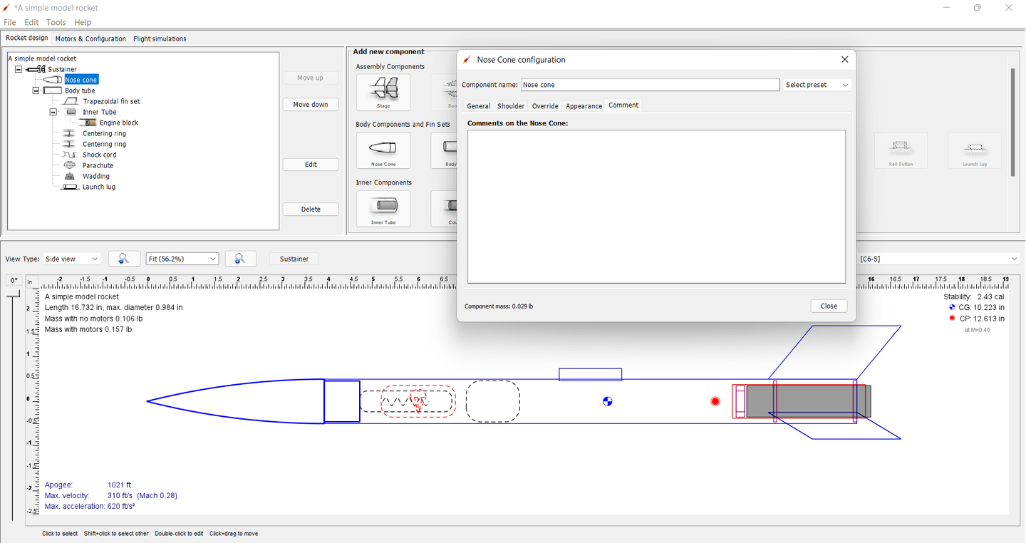 Common Component Characteristics - OpenRocket wiki